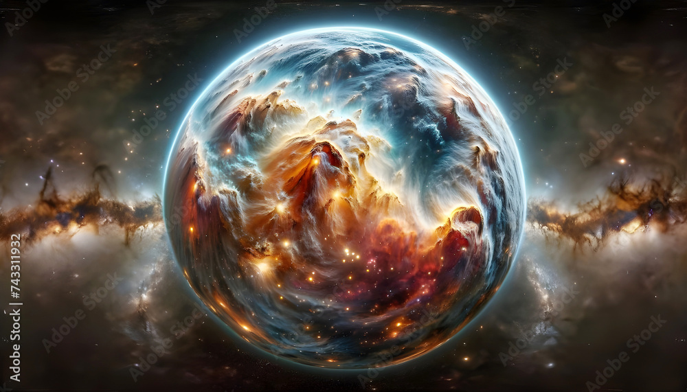 An environment map and nebulae are projected onto a 360-degree ...