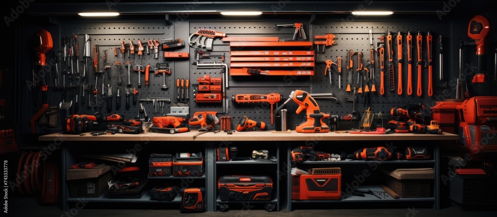 Toolboxes and toolkits on a tool shop shelf Stock Photo | Adobe Stock