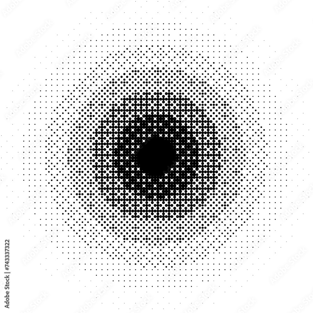 Radial pixelated gradient shape. Black dithered round gradation texture ...