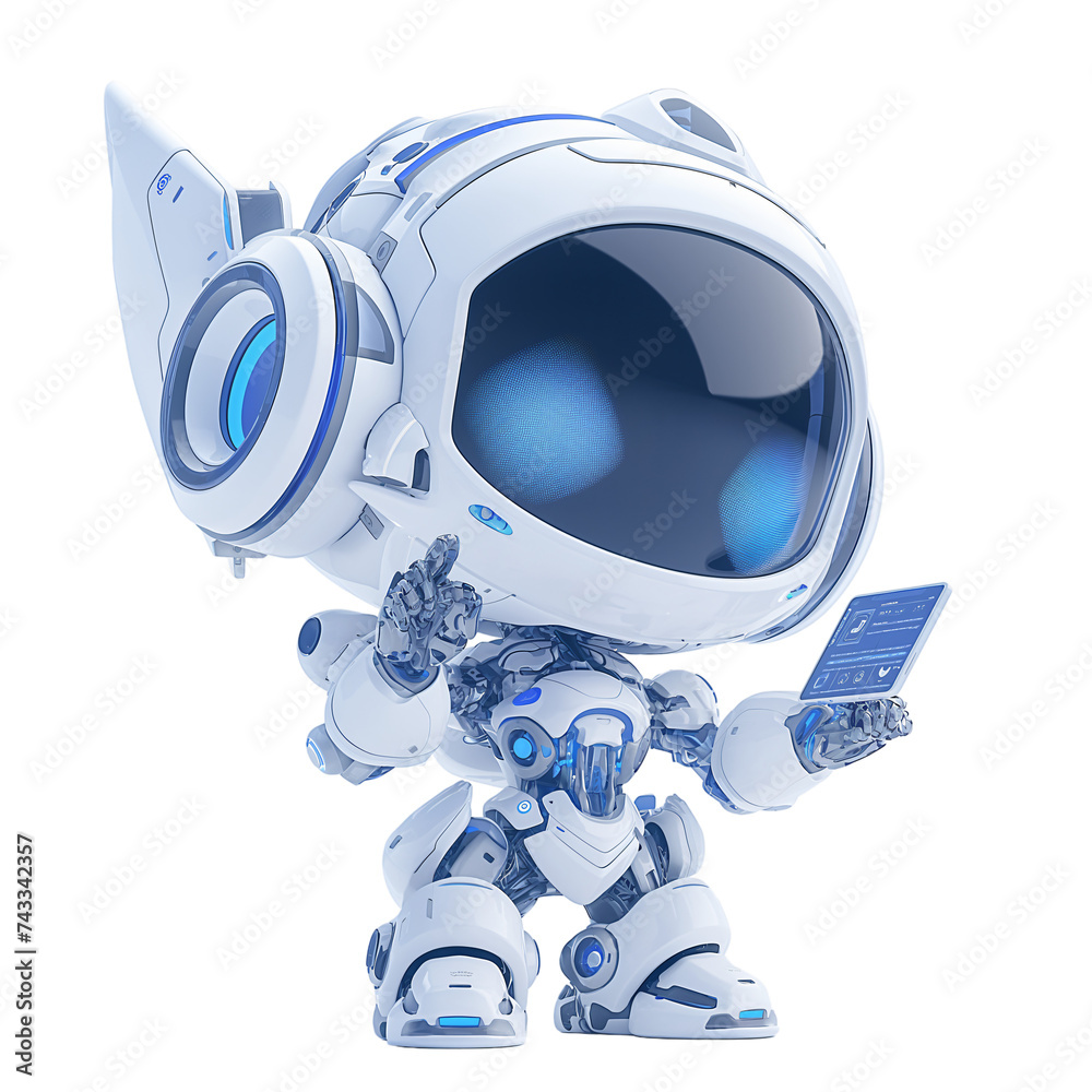 Happy cute robot on transparent background, friendly and cheerful robot ...