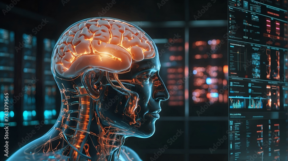 Modern Brain Study Laboratory and Monitors EEG Reading and Brain Model ...
