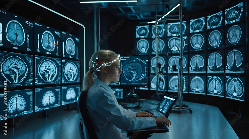 Modern Brain Study Laboratory and Monitors EEG Reading and Brain Model ...