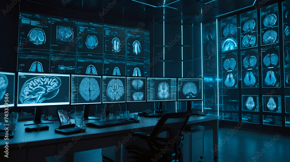 Modern Brain Study Laboratory and Monitors EEG Reading and Brain Model ...