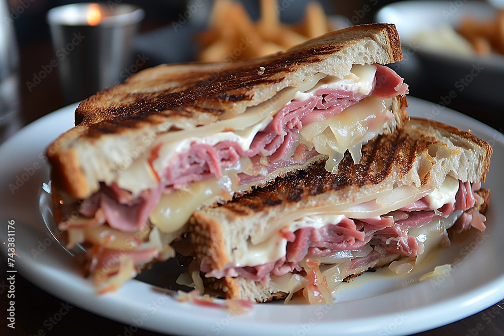 Reuben: A grilled sandwich with corned beef, Swiss cheese, sauerkraut ...