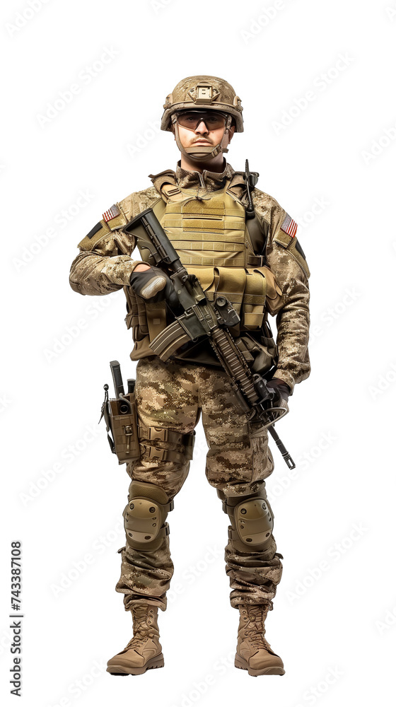 Full length studio shoot of marine infantry, commando soldier in full ...