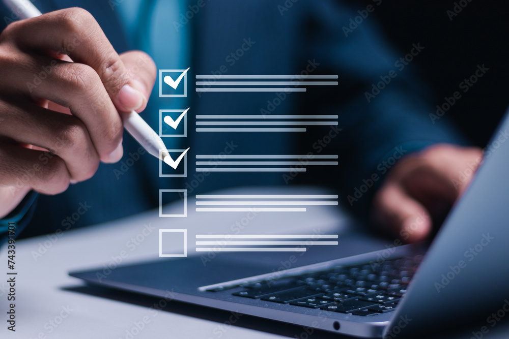 Survey form concept. Questionnaire with checkboxes, filling survey form ...