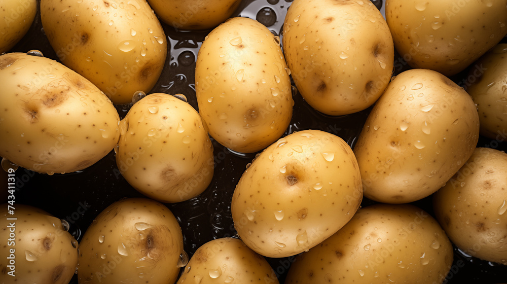 Fresh Potato Texture: Seamless Background with Water Droplets, Top View ...