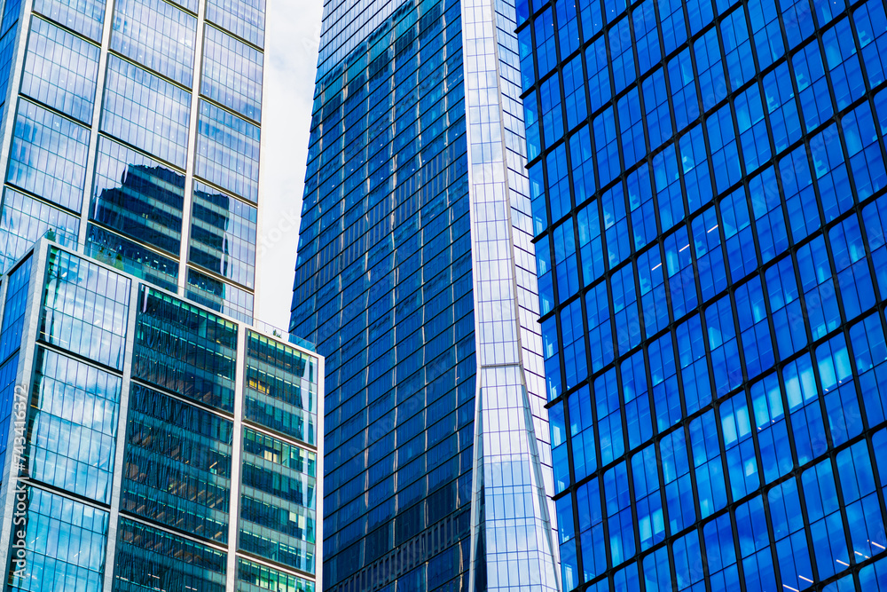 Modern city perspective. Skyscraper in metropolis city. City downtown ...