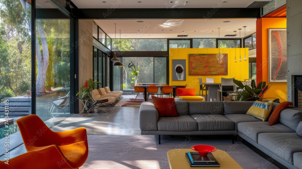 This modernist home seamlessly blends bold colors and sleek lines with ...