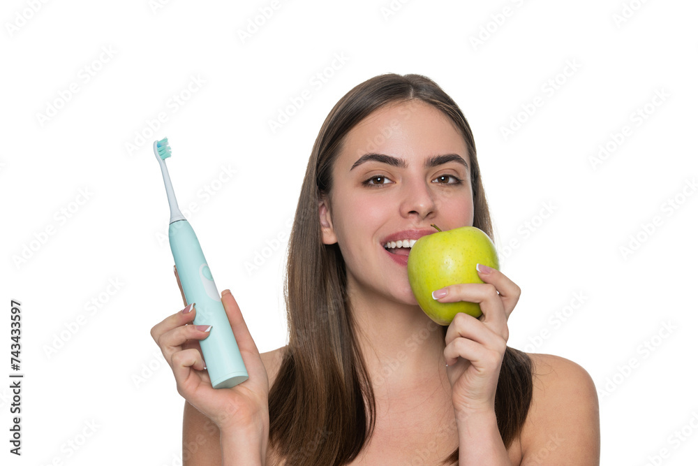 Girl brushing her teeth. White teeth. Dental health care clinic ...