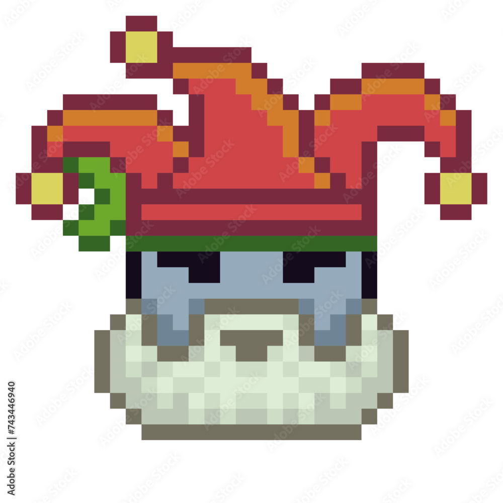 jester's hat on a bearded face pixel art icon emoticon cartoon ...