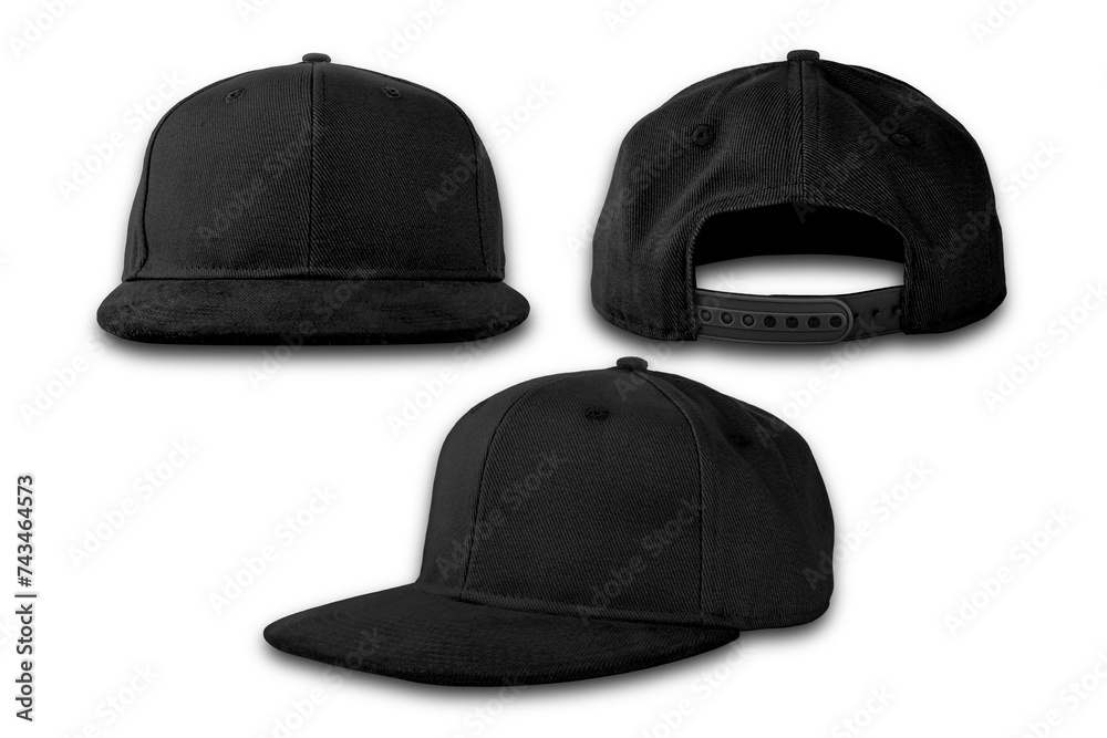 Fitted black hat from different angles isolated on a white background ...