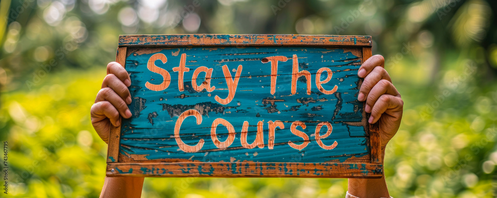 Motivational Stay The Course sign held up with two hands, promoting ...