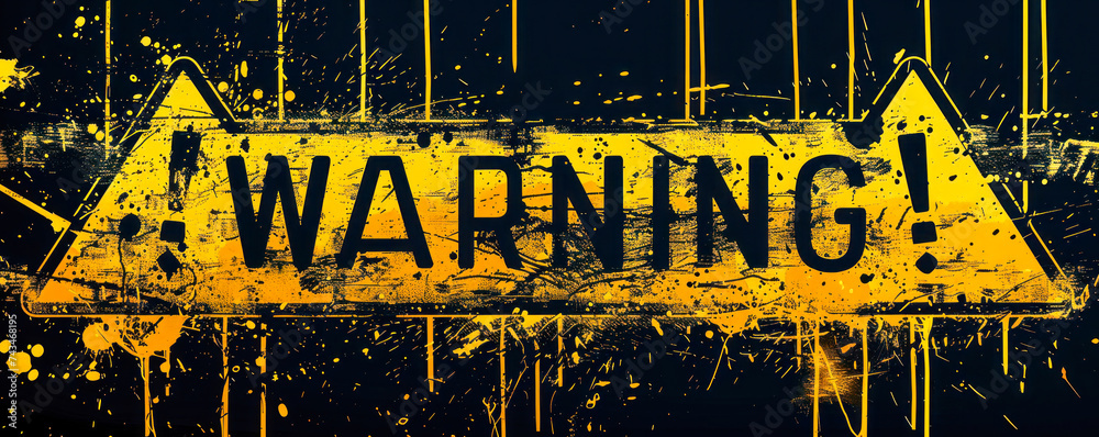Grunge-style warning sign with a triangular border, exclamation mark ...