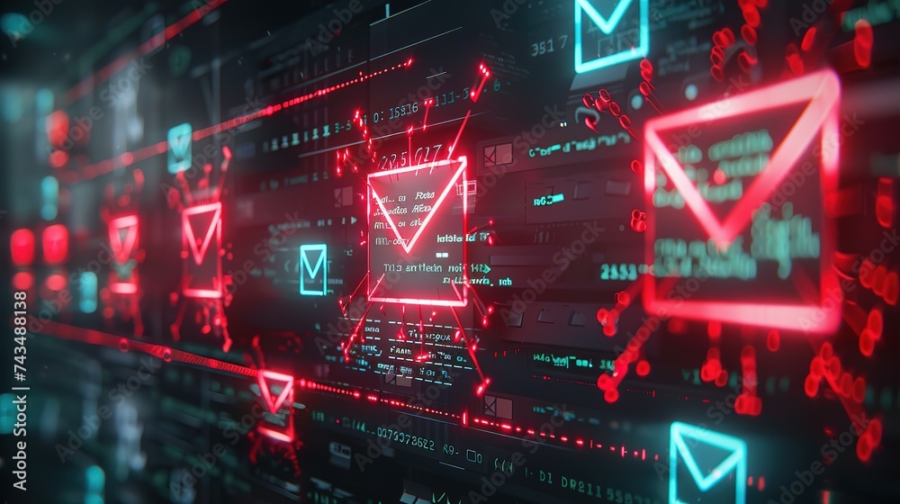 Detailed view of an email inbox with messages marked as malware and ...
