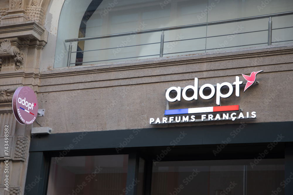 adopt parfum francais sign text and brand logo shop entrance facade ...