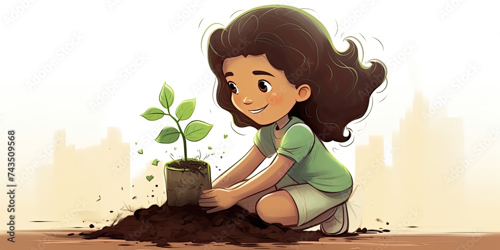 young girl with a heart for nature! In this doodle illustration, she's ...