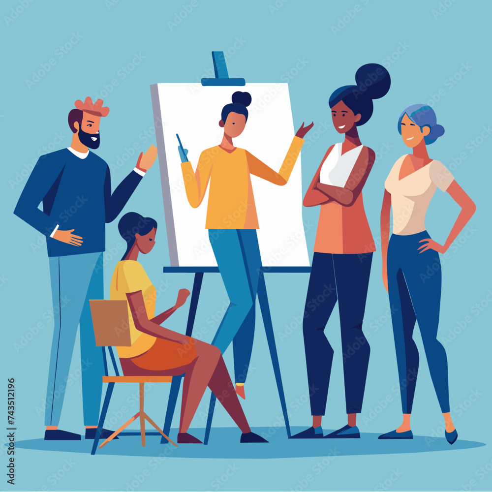 Diverse group brainstorming ideas on a whiteboard. vektor illustation ...