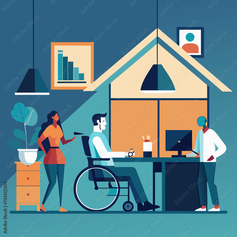 Workplace accommodations for disabilities depicted. vektor illustation ...