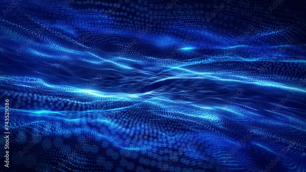 Abstract digital dynamic particle waves with light motion lights background, data flow, cyber ...
