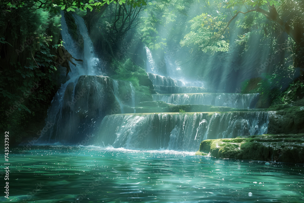 Waterfall in the forest. Water is the source of life. A slide ...