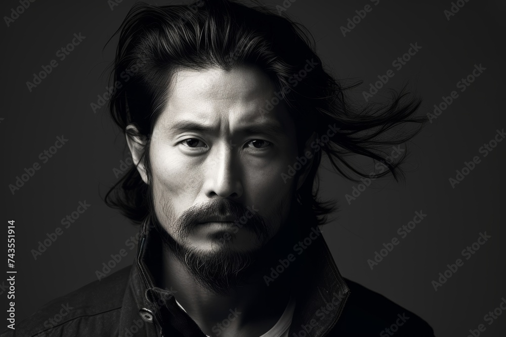 Portrayal featuring the bold and expressive goatee and sideburns of an ...