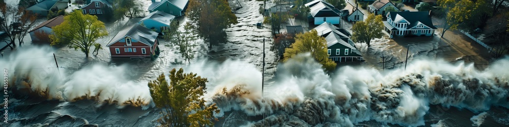 devastating natural disaster scene showing the impact of flooding on a ...