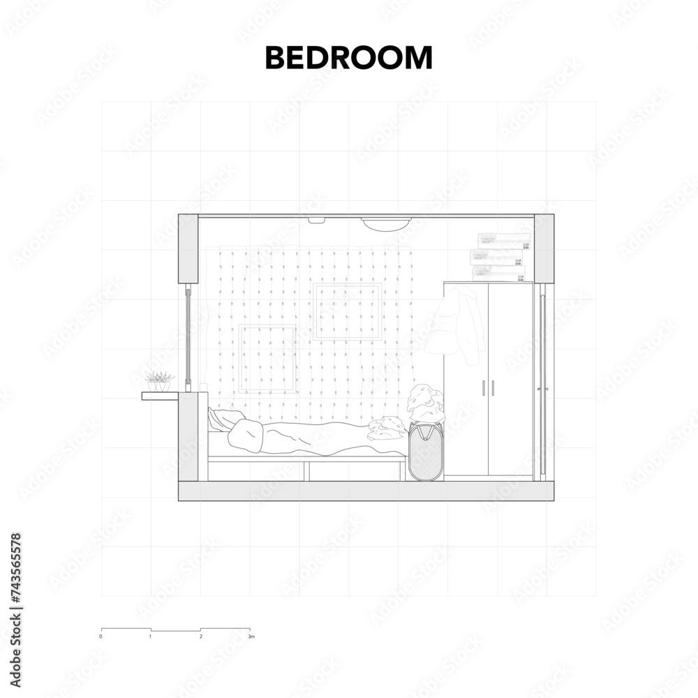 Architectural Drawings, bedroom plan vector interior illustration ...