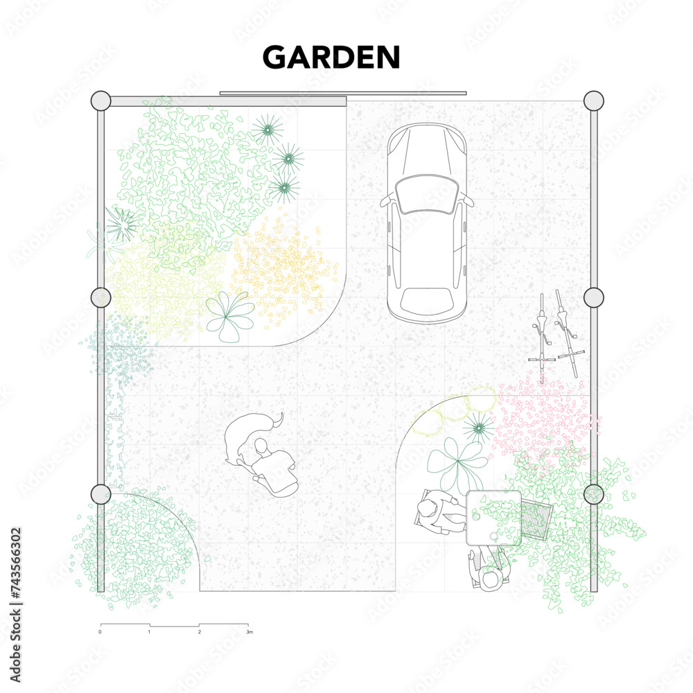 Architectural Drawings, garden vector outdoor illustration furnitures ...