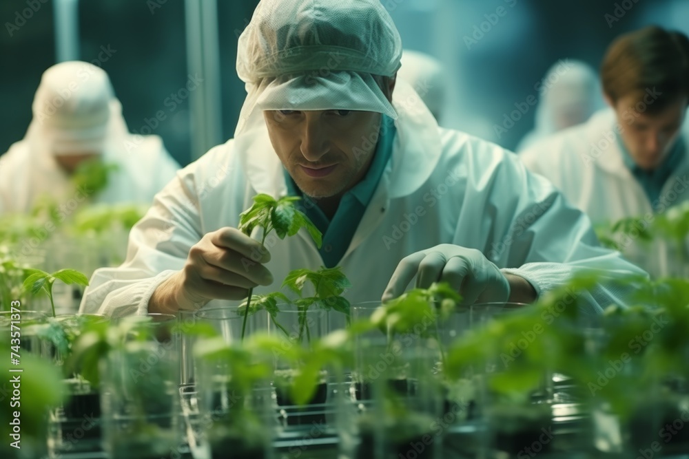 Hydroponics lab room on spacecraft. Organic laboratory scientists and ...