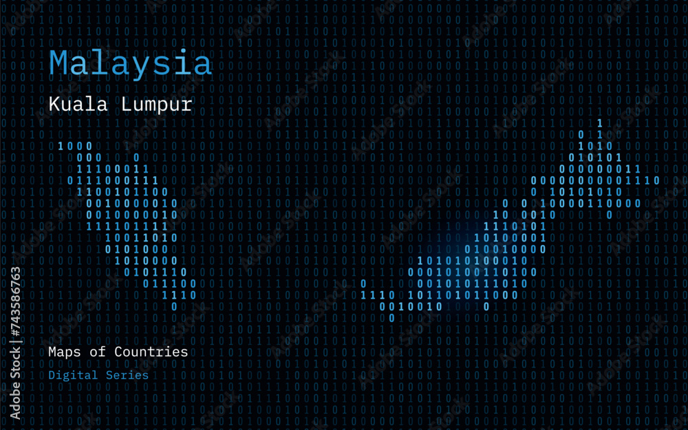 Malaysia Map Shown in Binary Code Pattern. Matrix numbers, zero, one ...