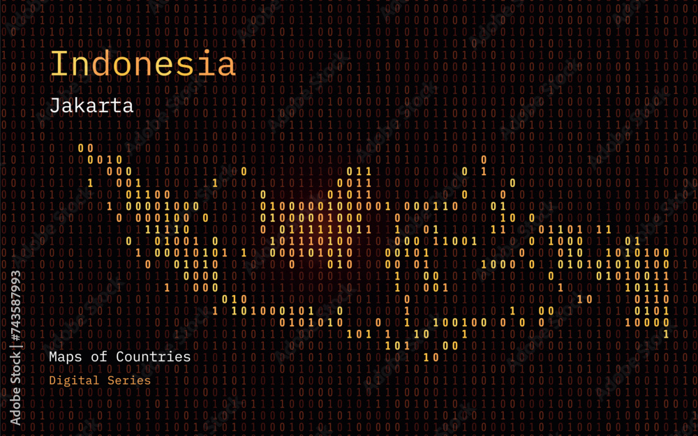 Indonesia Map Shown in Binary Code Pattern. Matrix numbers, zero, one ...