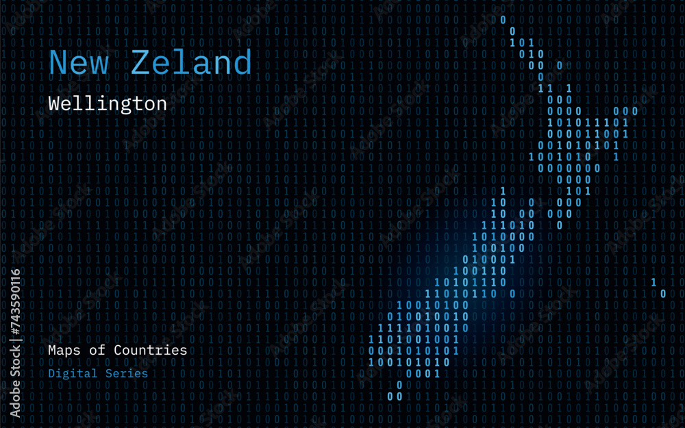New Zeland Map Shown in Binary Code Pattern. Matrix numbers, zero, one. World Countries Vector ...