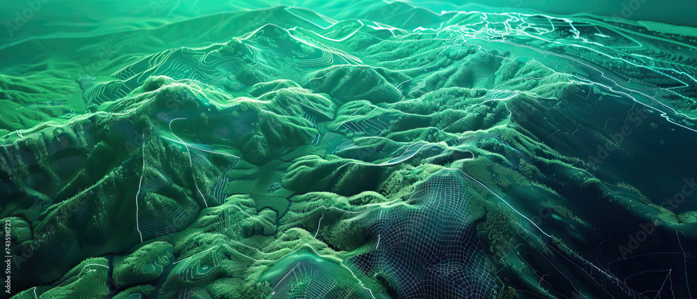 Close-up of 3D LiDAR GIS map, scan, modelling the surface of a ...