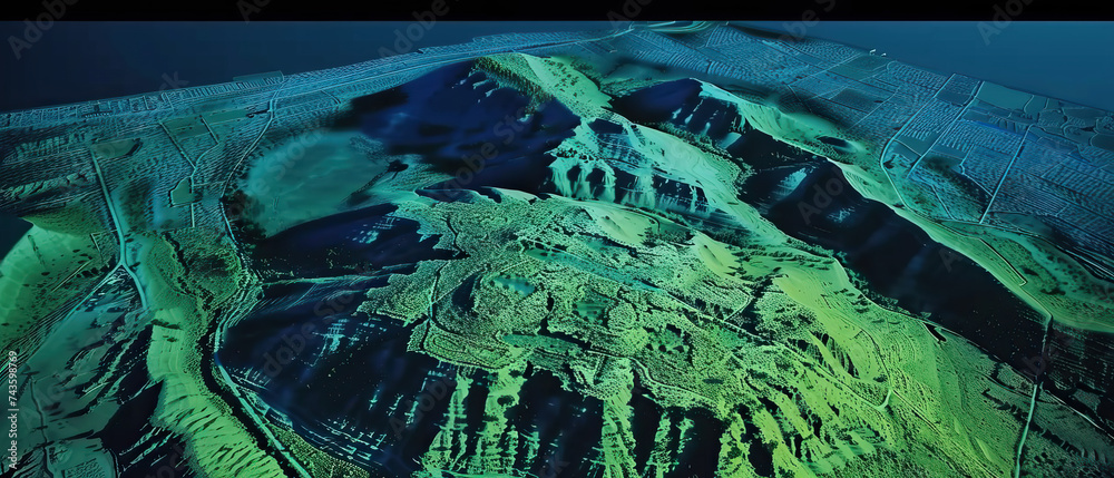 Close-up of 3D LiDAR GIS map, scan, modelling the surface of a ...