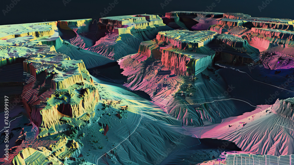 Close-up of 3D LiDAR GIS map, scan, modelling the surface of a ...