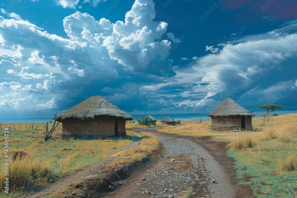 Traditional mud huts in a Maasai village Stock Photo | Adobe Stock