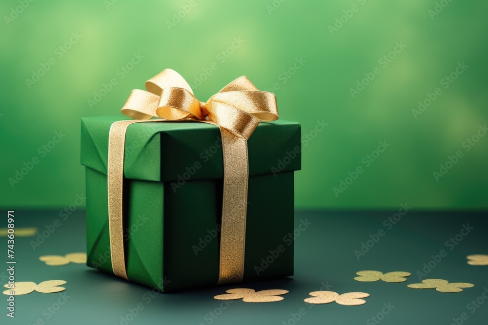 Fantasy St. Patrick's side view setup, featuring a big green gift box ...
