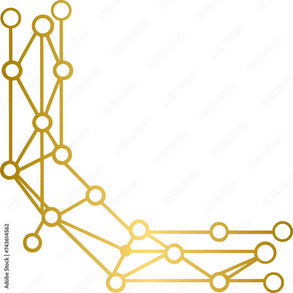 Gold network connection corner border, golden network connection data ...