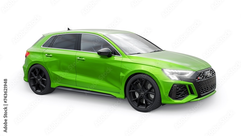 Berlin. Germany. February 20, 2024. Audi RS3 2022. Light green sports ...