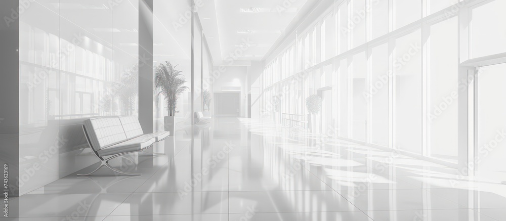 Empty blurry white office building lobby hall texture background. AI ...