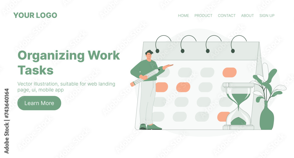 Organizing Work Tasks. Web Landing Page Design. Flat Cartoon Vector ...