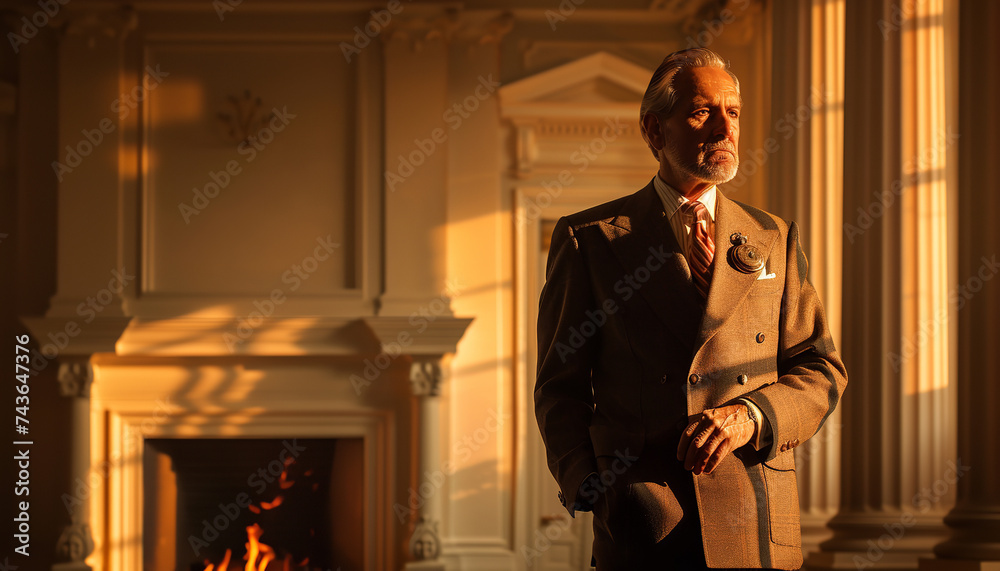 banner showing A portrait of a distinguished gentleman in a tailored ...