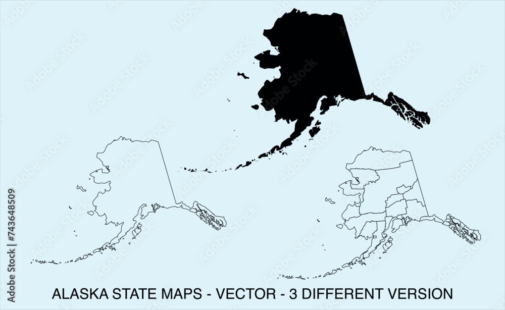Alaska State Map black blank and outline state USA Vector Illustration ...