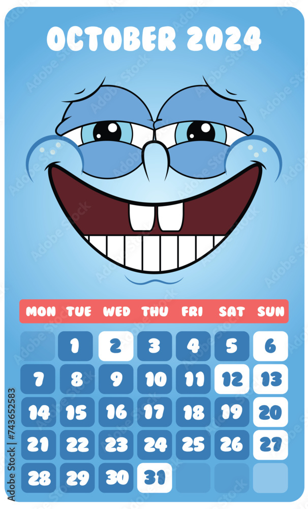 Vector illustration October Cartoon theme Calendar 2024 Editable ...