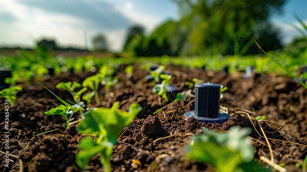 Soil and water sensors in a field, aiding in precise irrigation by ...