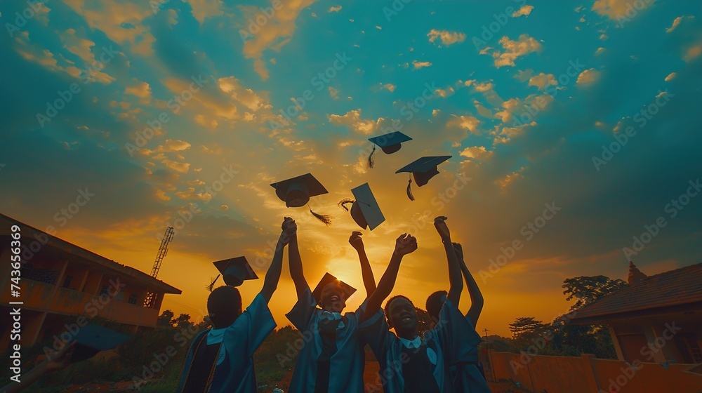 Graduation ceremony capturing the moment graduates throw their caps in ...