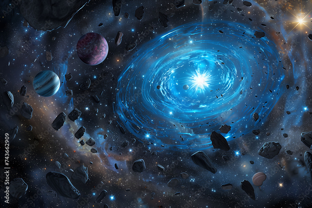 Alien planets and stars, galaxy concept map, universe, planet birth ...