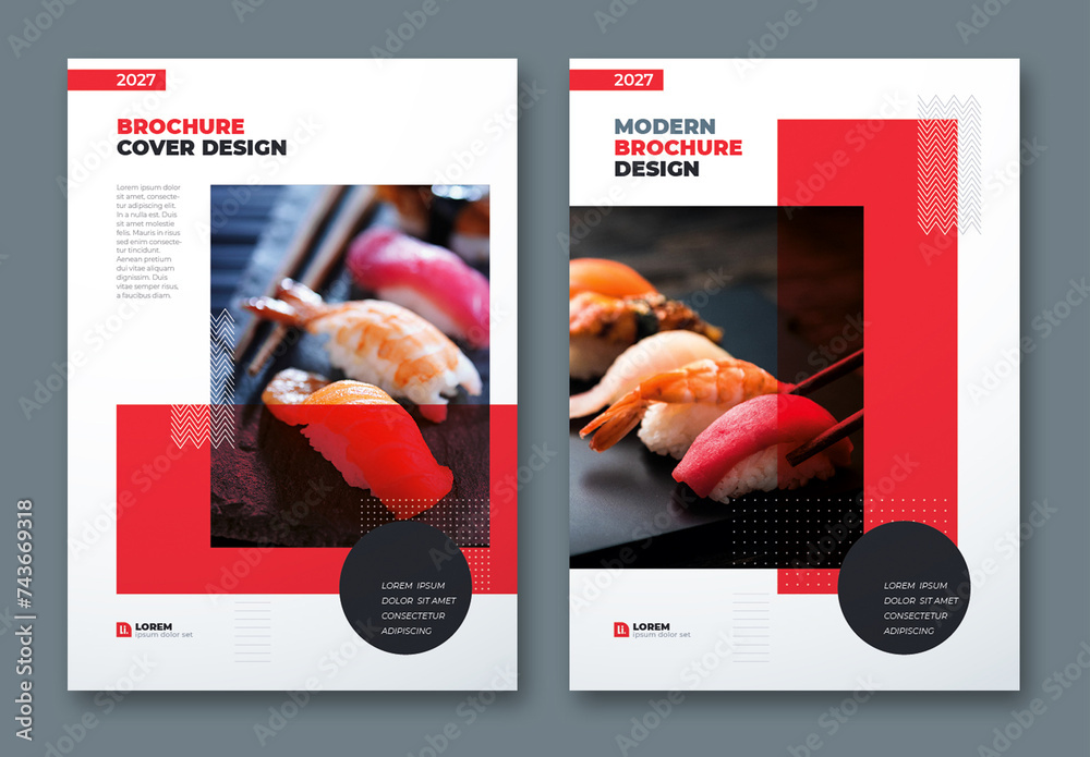 Business Report Cover Layout Set with Red flat Elements Stock Template ...