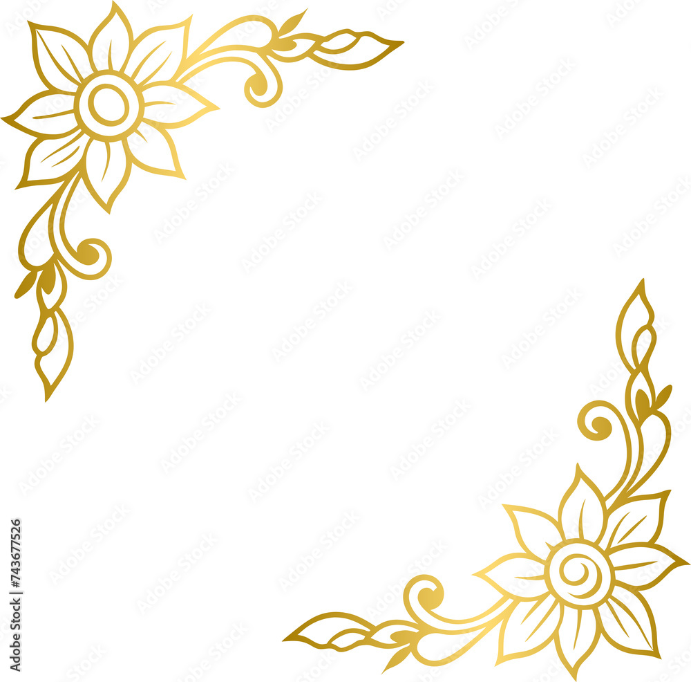 Golden floral corner border, gold hand drawn doodle style corner border ...